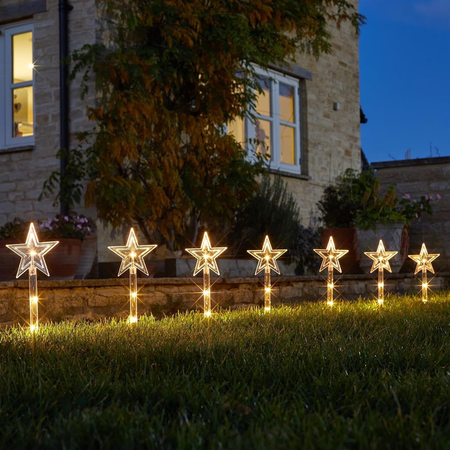 StarDecor Stakes Set of 8 Warm White 24 LED Outdoor Garden Pathway ...