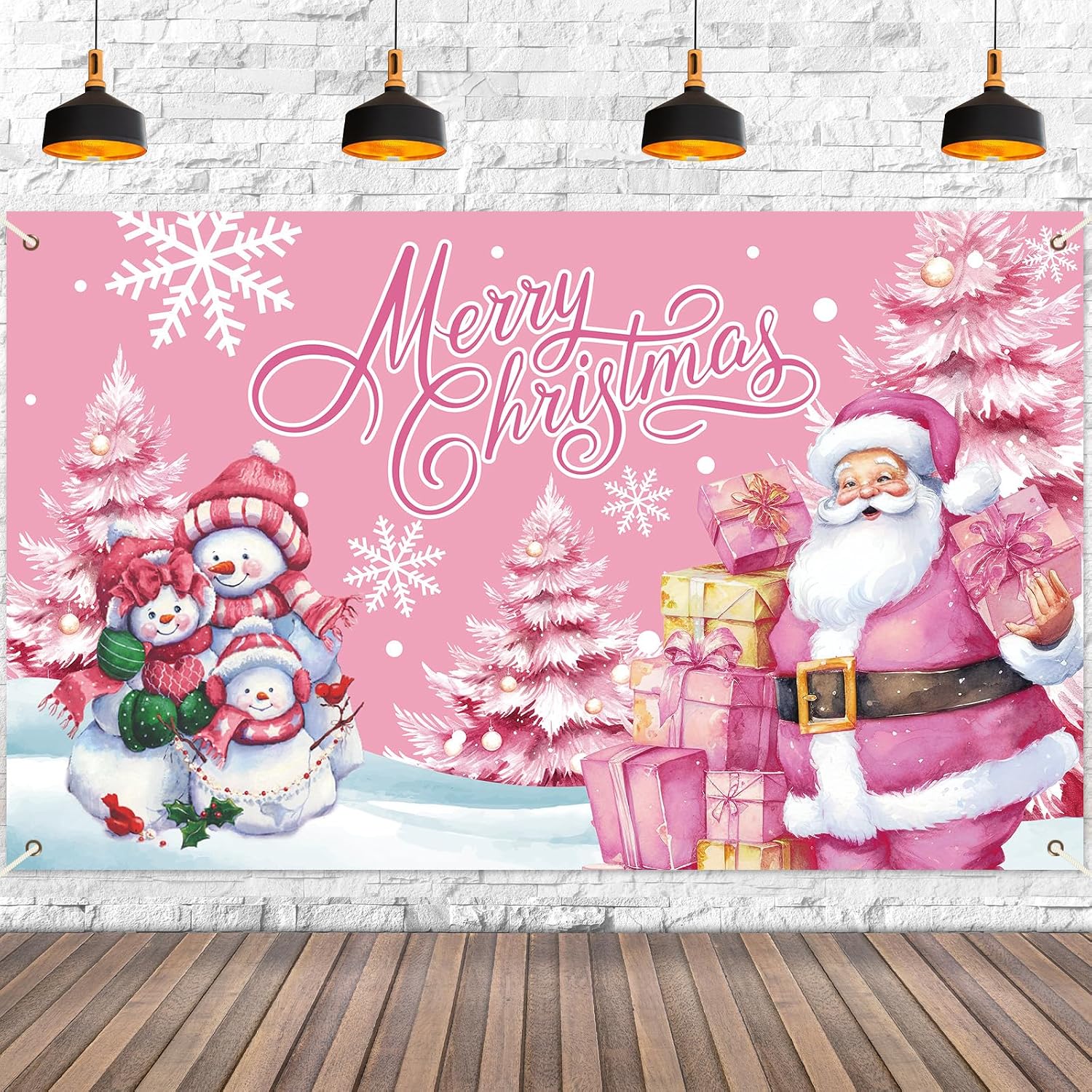 Amazon.com: Pink Christmas Decorations Backdrop Xmas Snowman Banner ...