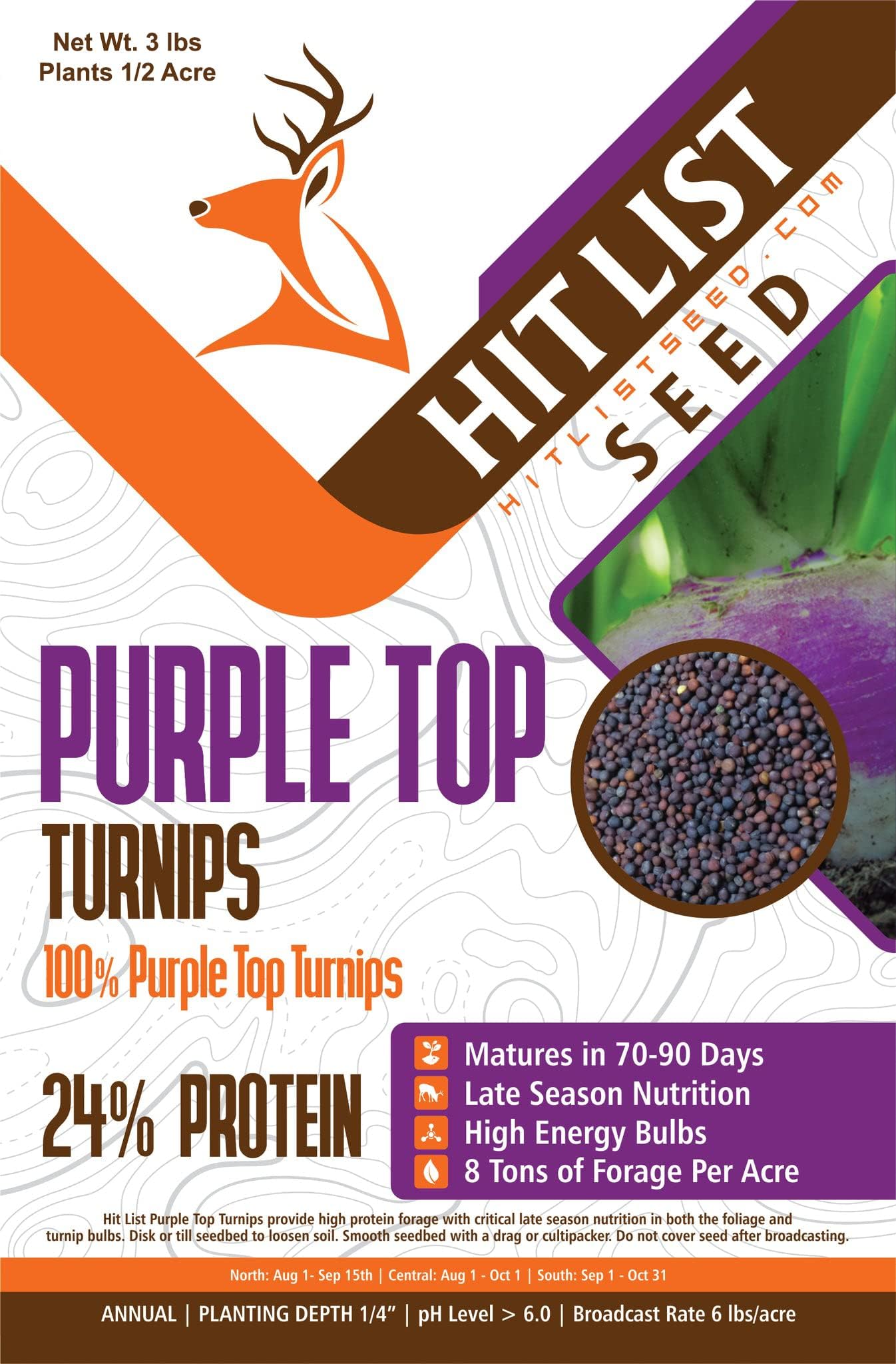 Amazon.com: Hit List Seed Purple Top Turnip Deer Food Plot Mix, 3lbs (1 ...