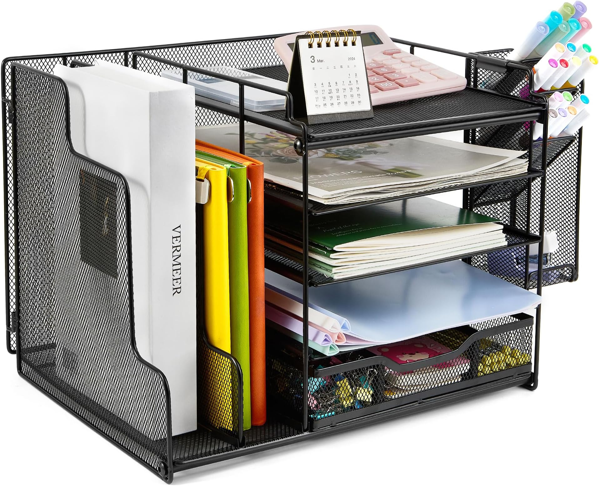 Amazon.com: TIGEROYAL Desk Organizer with File Holder 5-Tier Paper ...