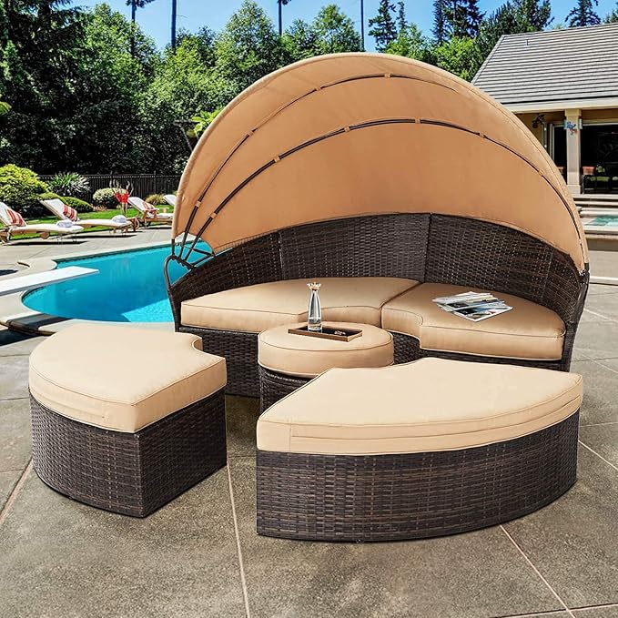 Amazon.com : SOLAURA Outdoor Round Daybed, Patio Daybed with ...