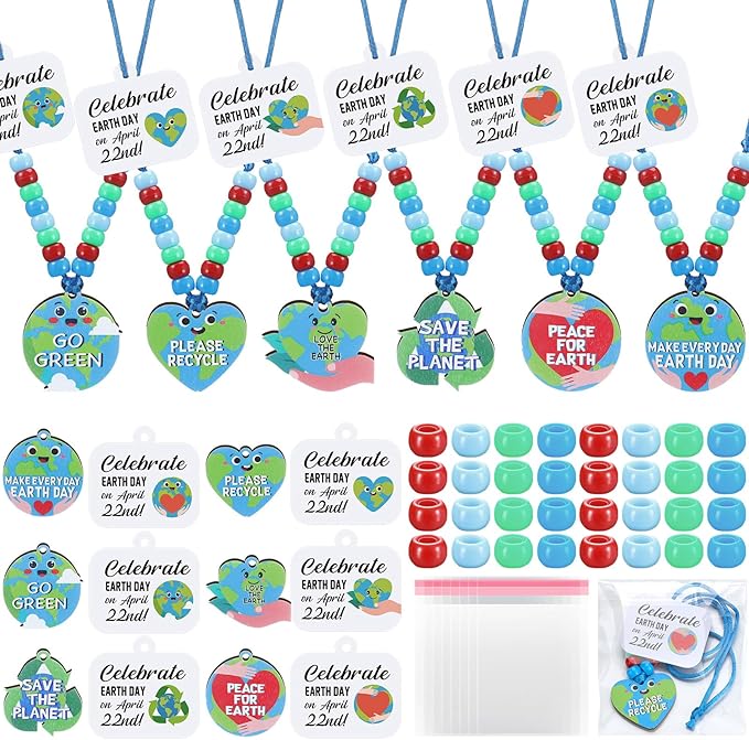 Amazon.com: Ferreve 24 Sets Earth Day Craft Earth Day Beaded Necklace ...