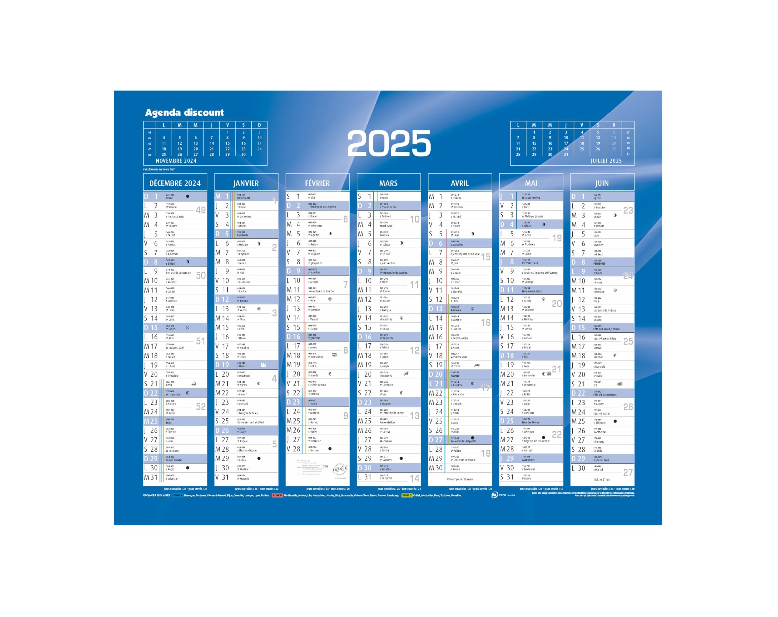 Calendrier de Banque Bleu 18x13,5cm carton rigide - 2025 : Amazon.fr ...