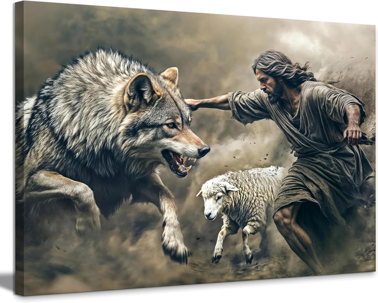 Amazon.com: Jesus Saves the Lost Lamb Canvas Wall Art Jesus Lamb Wolf ...
