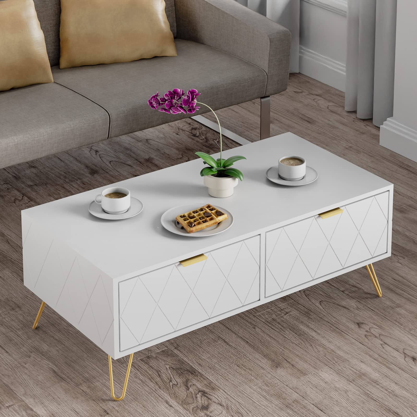 Amazon.com: Scurrty 39.4'' Coffee Table with Large Drawers & 2 Open ...