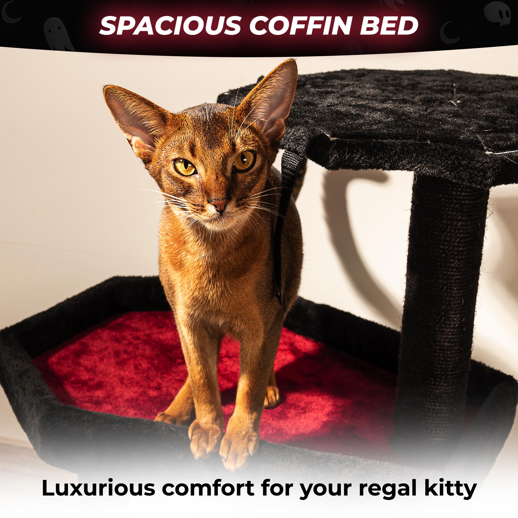 Gothic Cat Tree with Coffin Cat Bed & Spooky Cat Toys - Spooky cat Tree ...