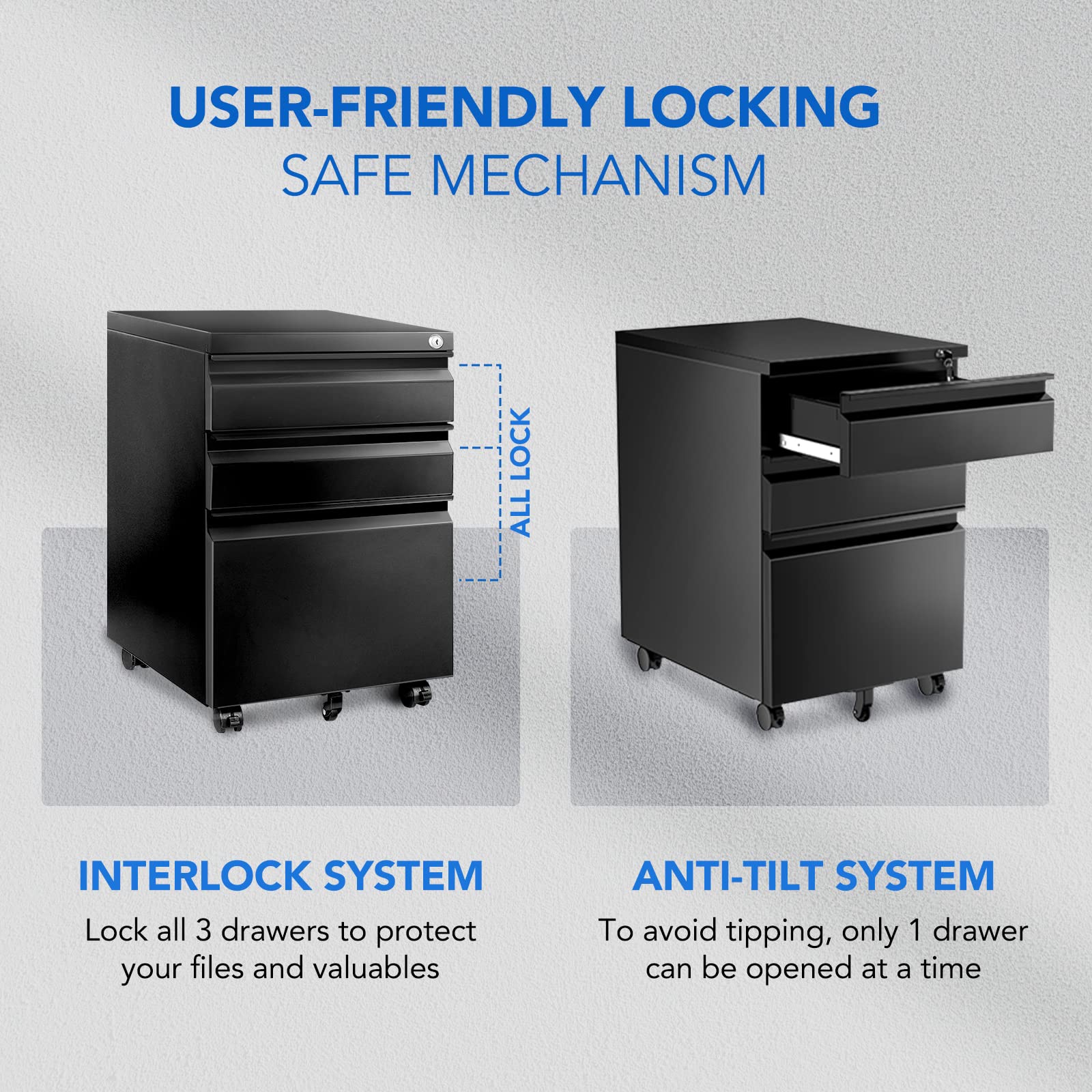 Snapklik.com : FLEXISPOT 3-Drawer Mobile File Cabinet For Home Office ...