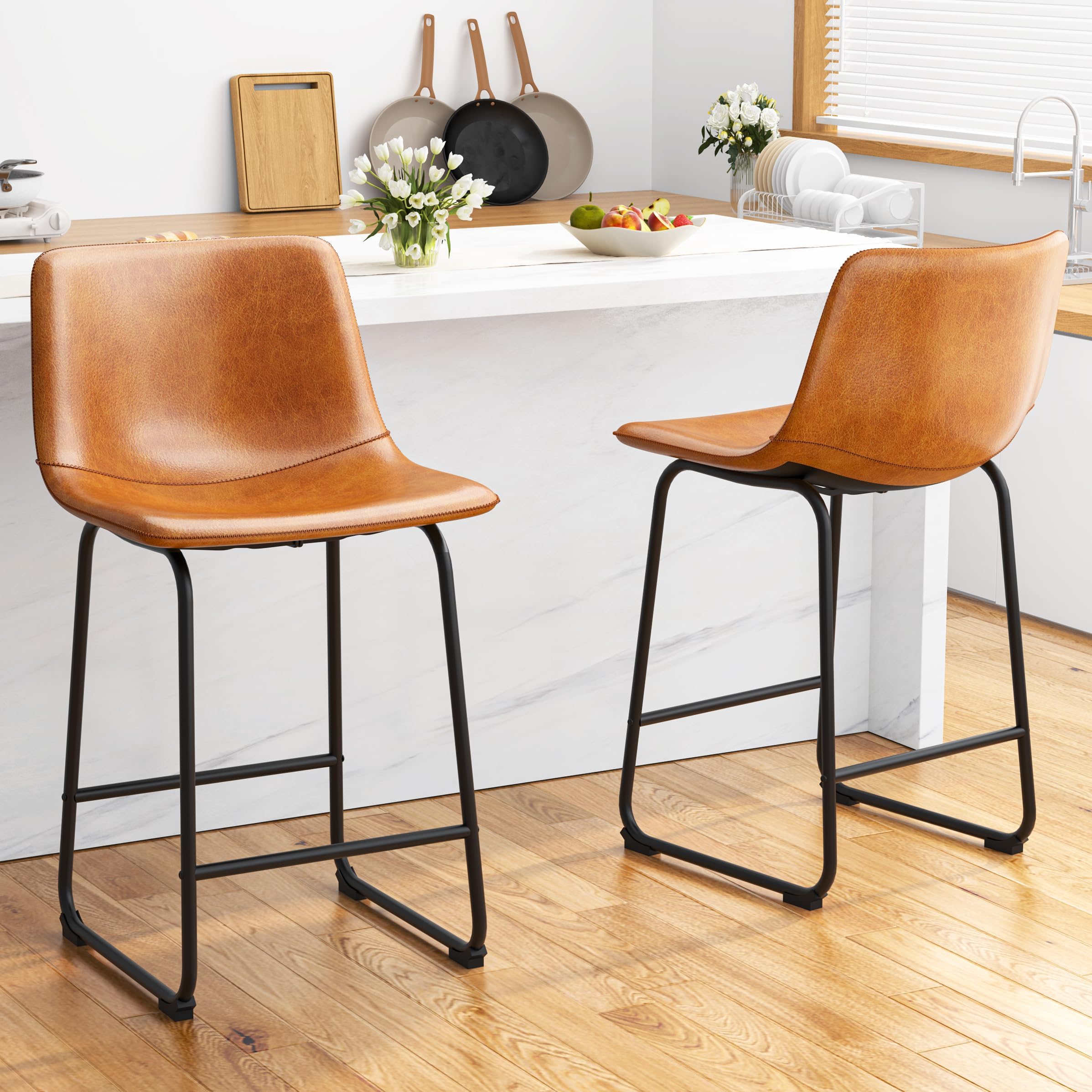 Amazon.com: Barton Set of 2 Bar Stools Myrick Rustic Brown w/Back 30 ...