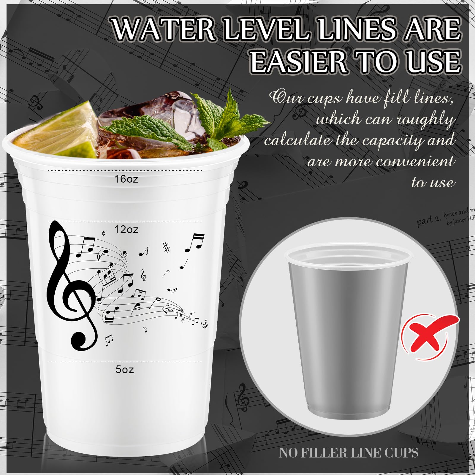 Snapklik.com : 48 Pcs Musical Note Party Supplies Bulk 16 Oz Black And ...