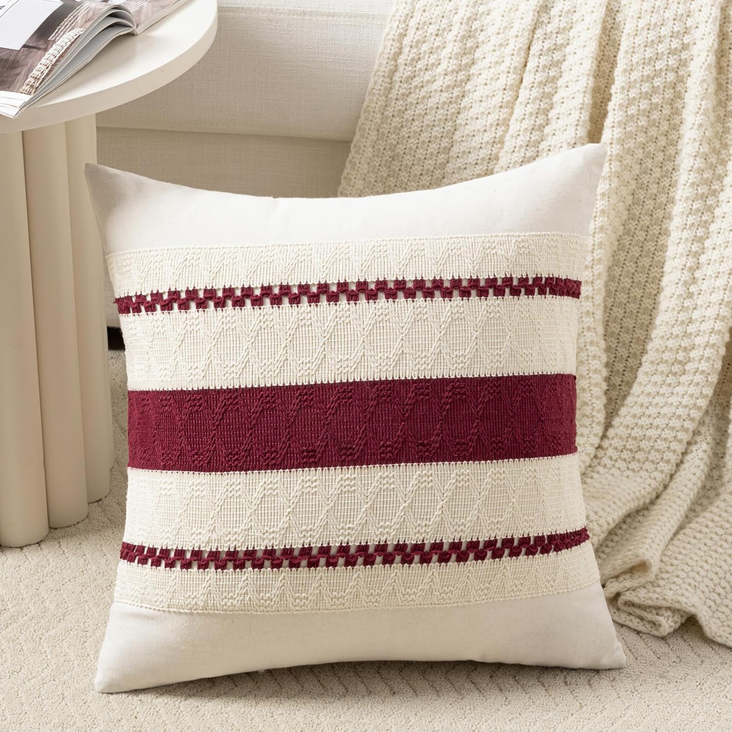 Amazon.com: Fancy Homi Set of 1 Burgundy Boho Decorative Throw Pillow ...