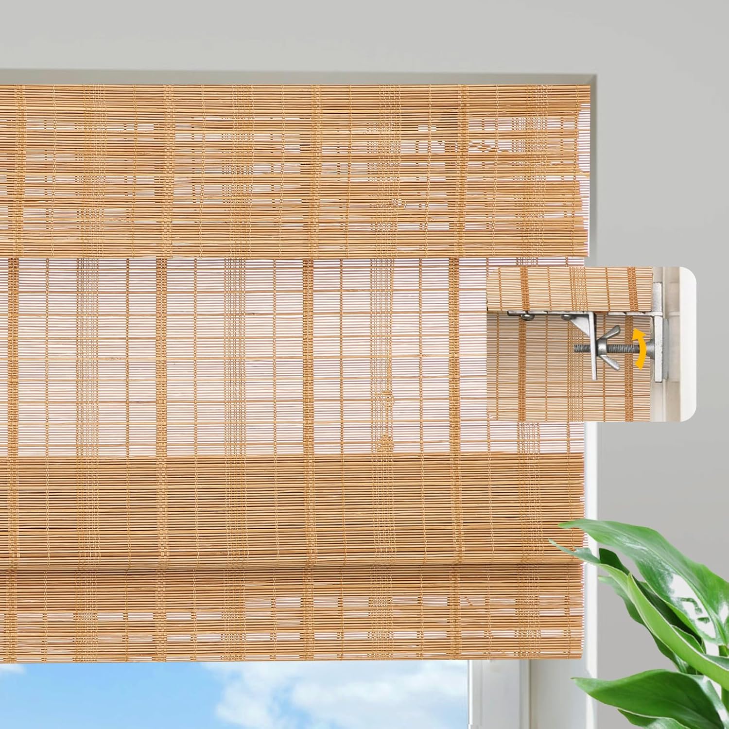 Amazon.com: HousCa Blackout No Drill Bamboo Shades, Custom Cordless ...