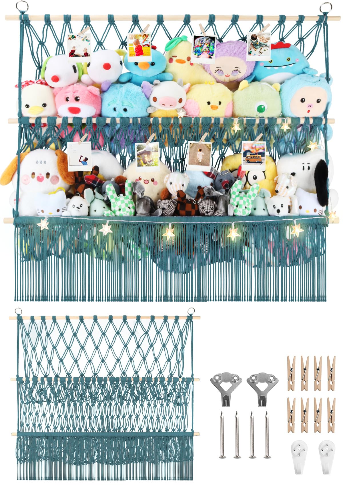 Amazon.com: 2 Tier Stuffed Animal Storage Shelf Net, 35x30'' Large ...