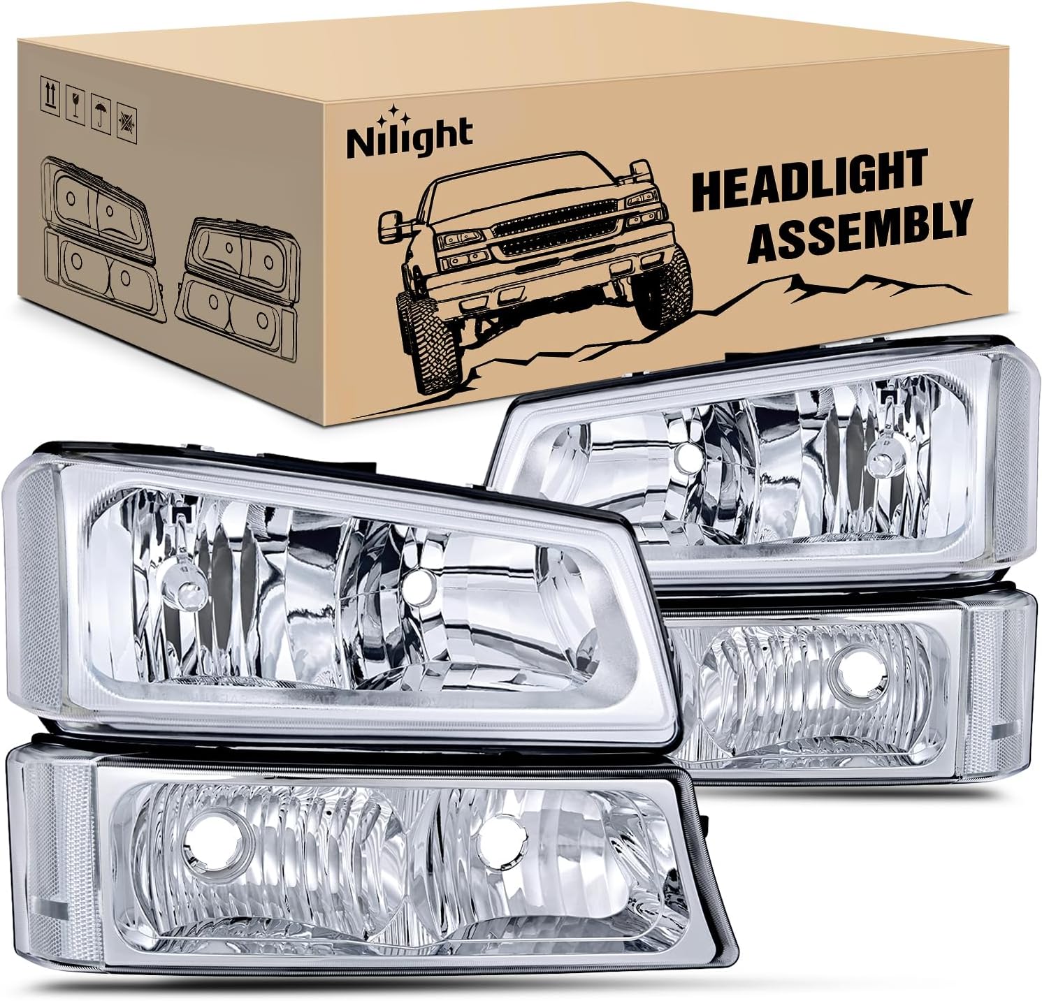 Amazon.com: Auto Dynasty 4pcs Factory Style Headlights and Bumper Lamps ...