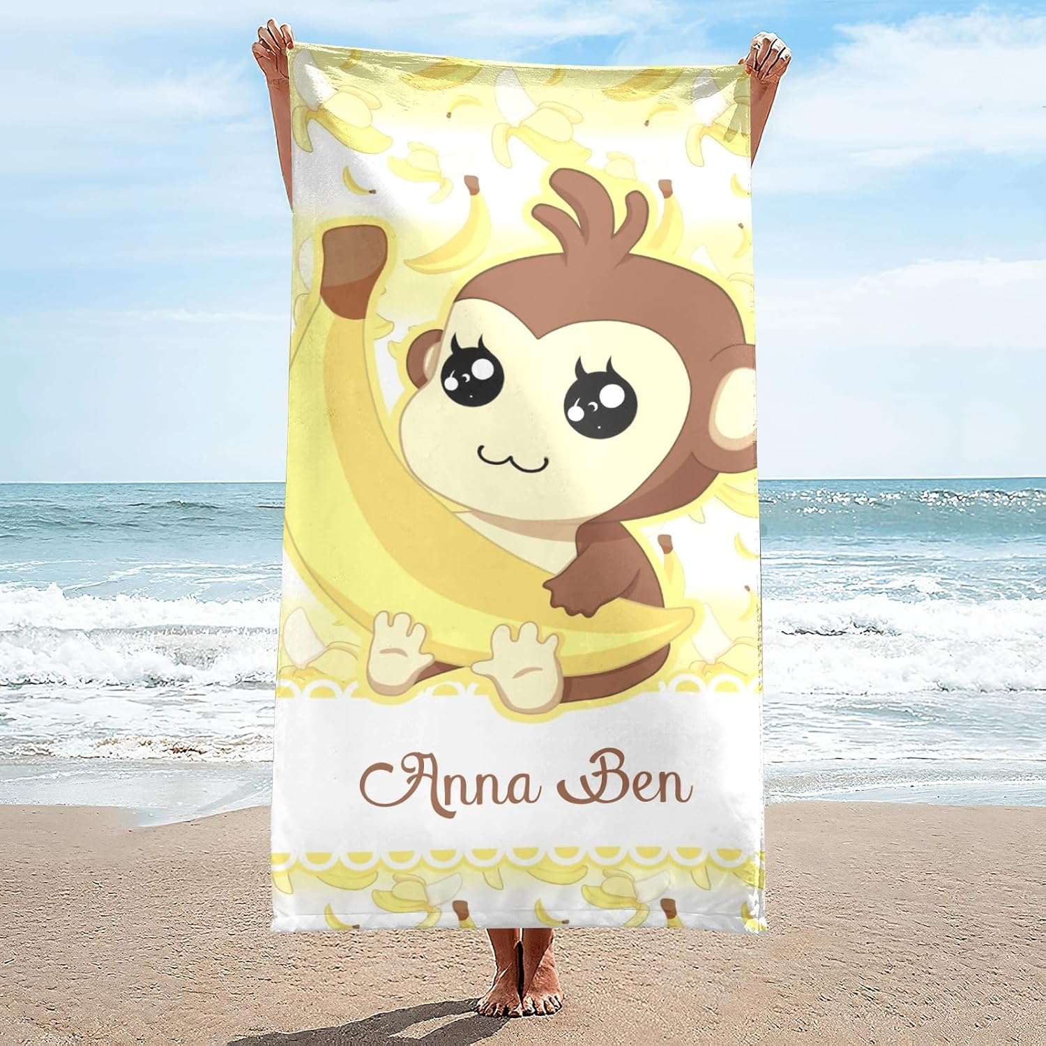 Amazon.com: NZOOHY Cute Monkey Banana Personalized Beach Towel for ...