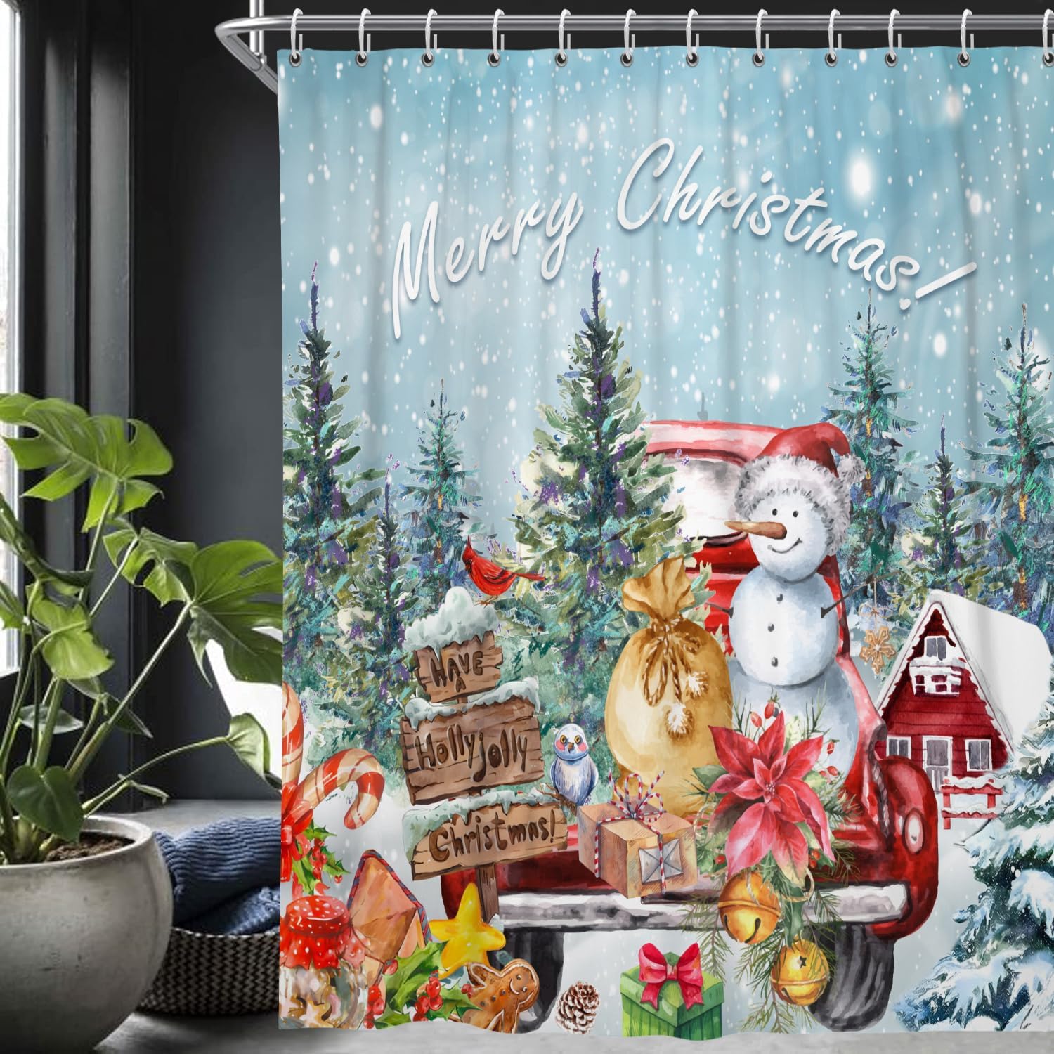 Amazon.com: Leowefowa Christmas Shower Curtain, Winter Pine Tree on ...