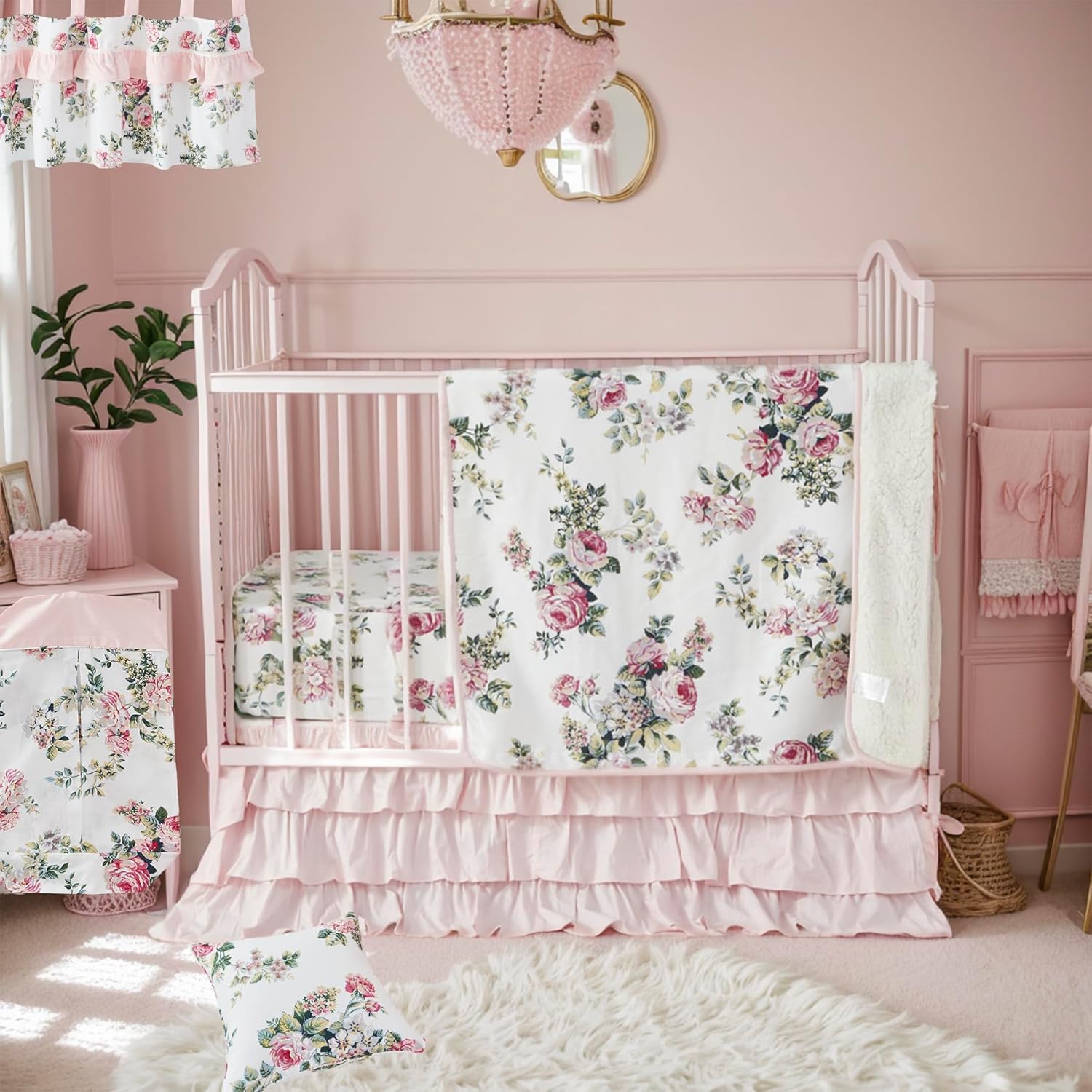 Amazon.com: Brandream 100% Cotton Baby Girls Crib Bedding Set 6 Pieces ...