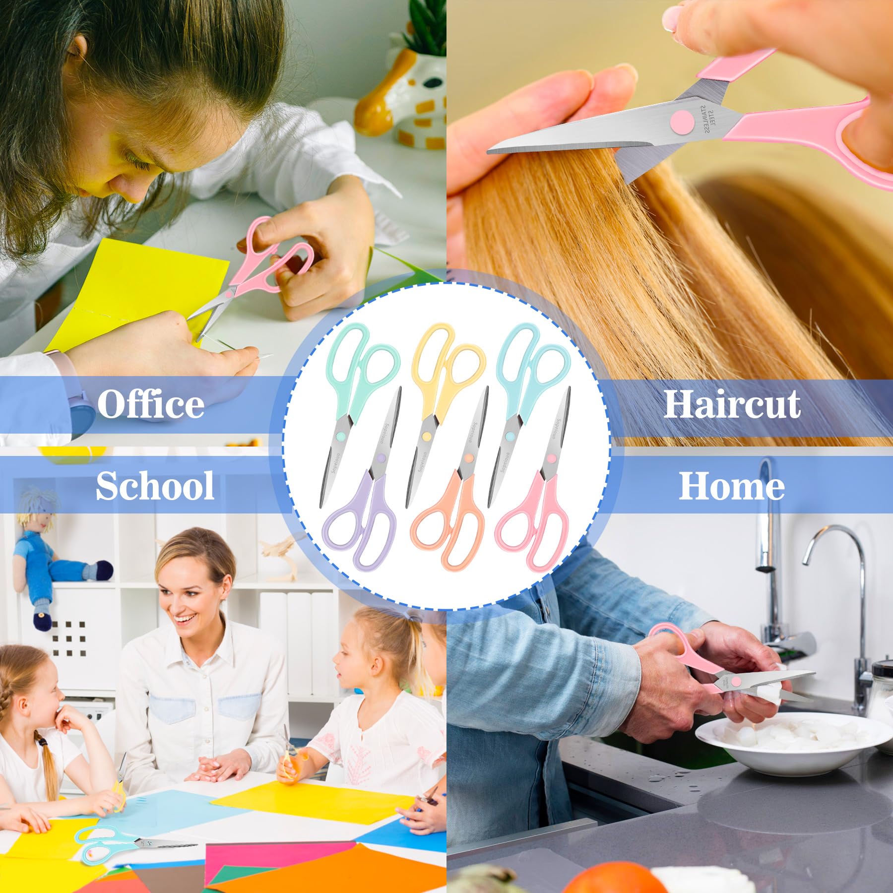 Snapklik.com : Scissors Set Of 6-Pack, 8" Scissors All Purpose Comfort ...