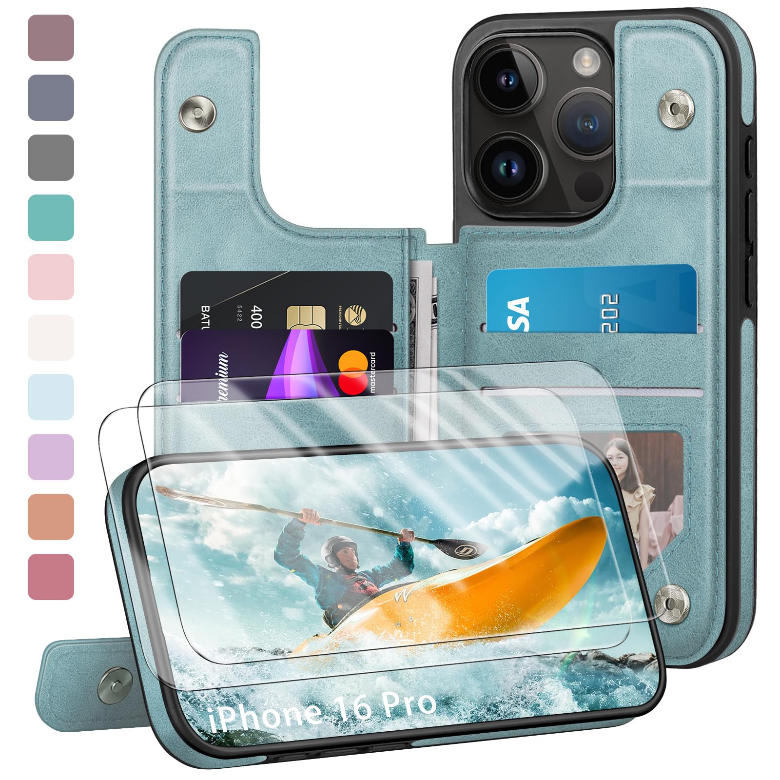 Amazon.com: DJDUCK Compatible with iPhone 16 Pro Case Wallet, Card Holder Case with [2 Screen ...