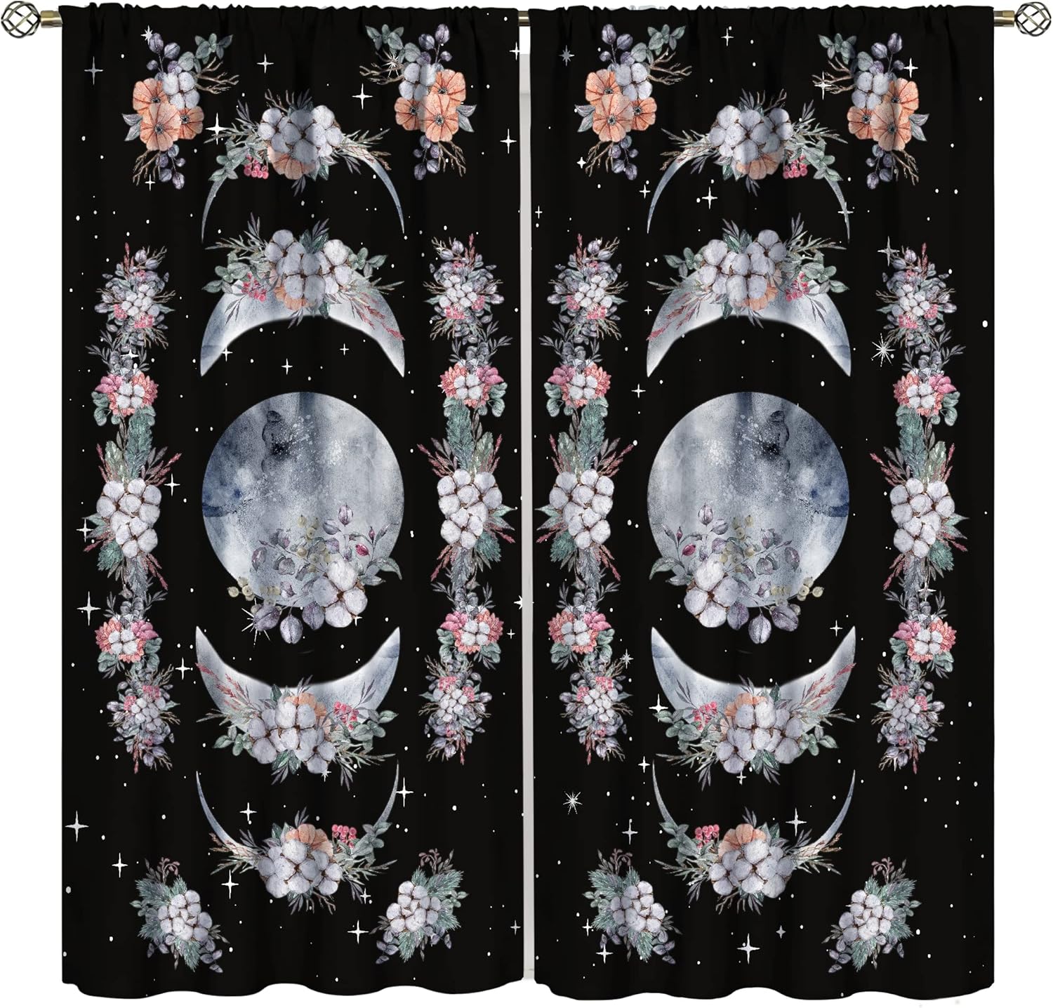 Amazon.com: Moon Floral Curtains Watercolor Flower Wildflower Phase ...