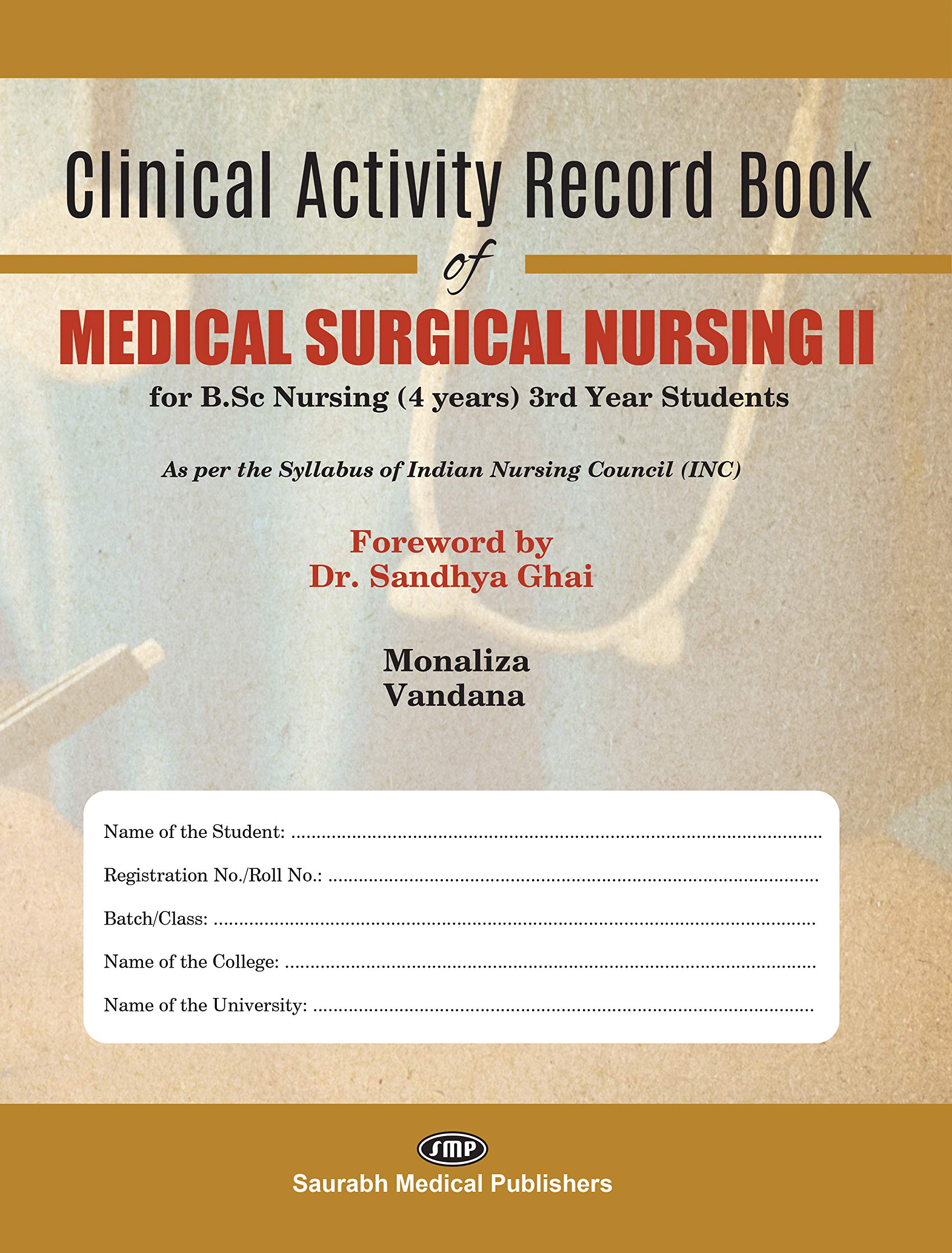 Buy Clinical Activity Record Book of Medical Surgical Nursing-II for B ...