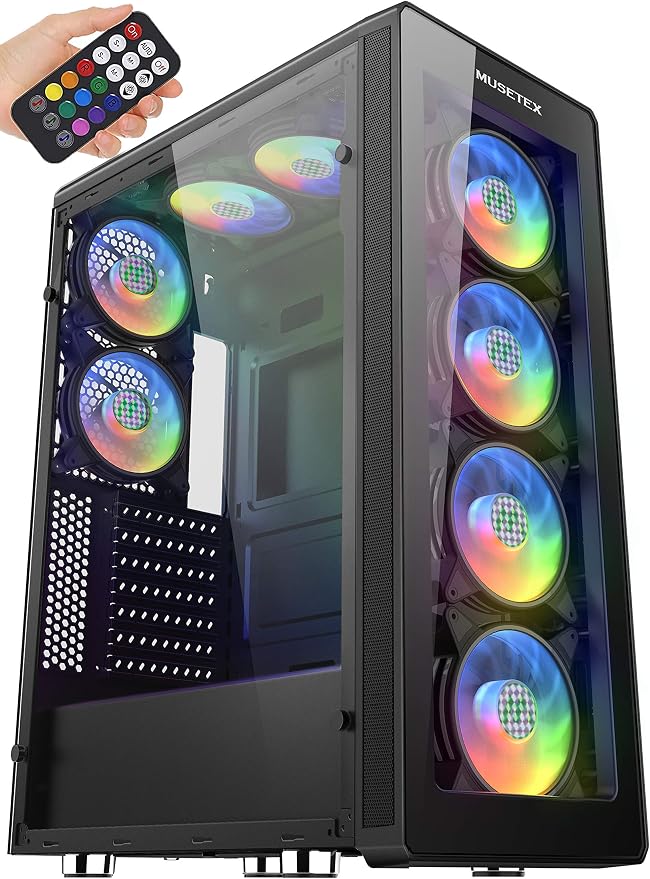 Amazon.com: MUSETEX 8 PCS ARGB Fans ATX Mid-Tower Case with 2 × USB 3.0 ...