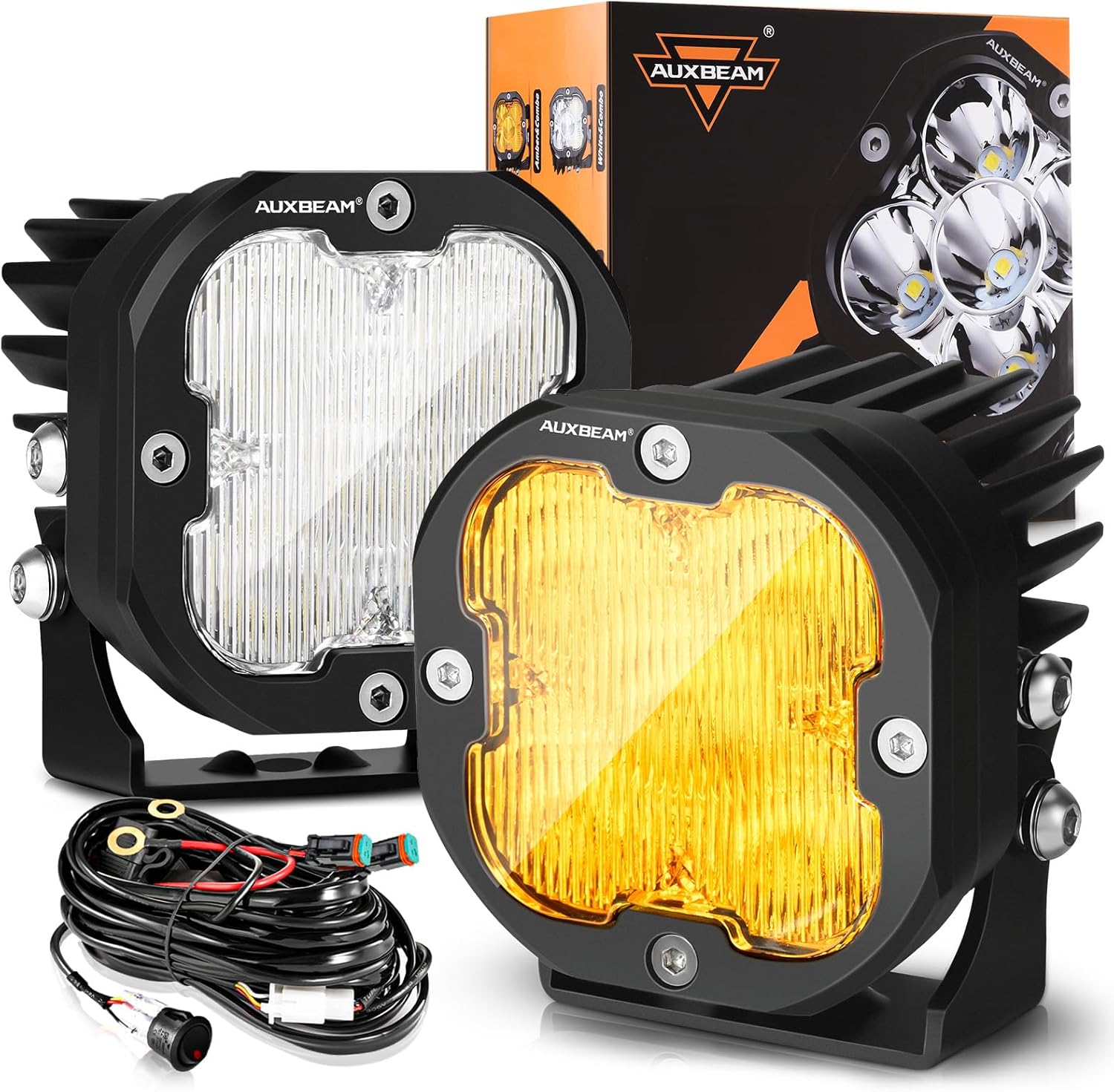 Amazon.com: Auxbeam 3in Amber LED Pods, Wide Range Flood Fog Lights, XP ...