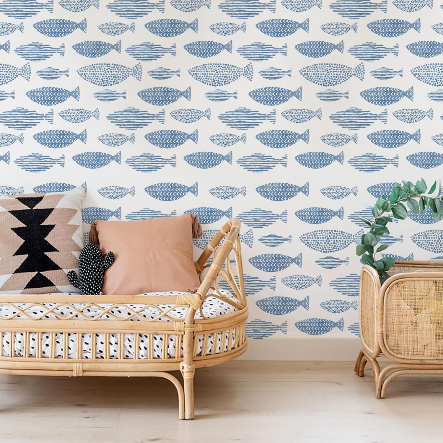 Alwayspon 250.6cmx38.6cm Blue Fish Adhesive Wallpaper, Peel and Stick ...