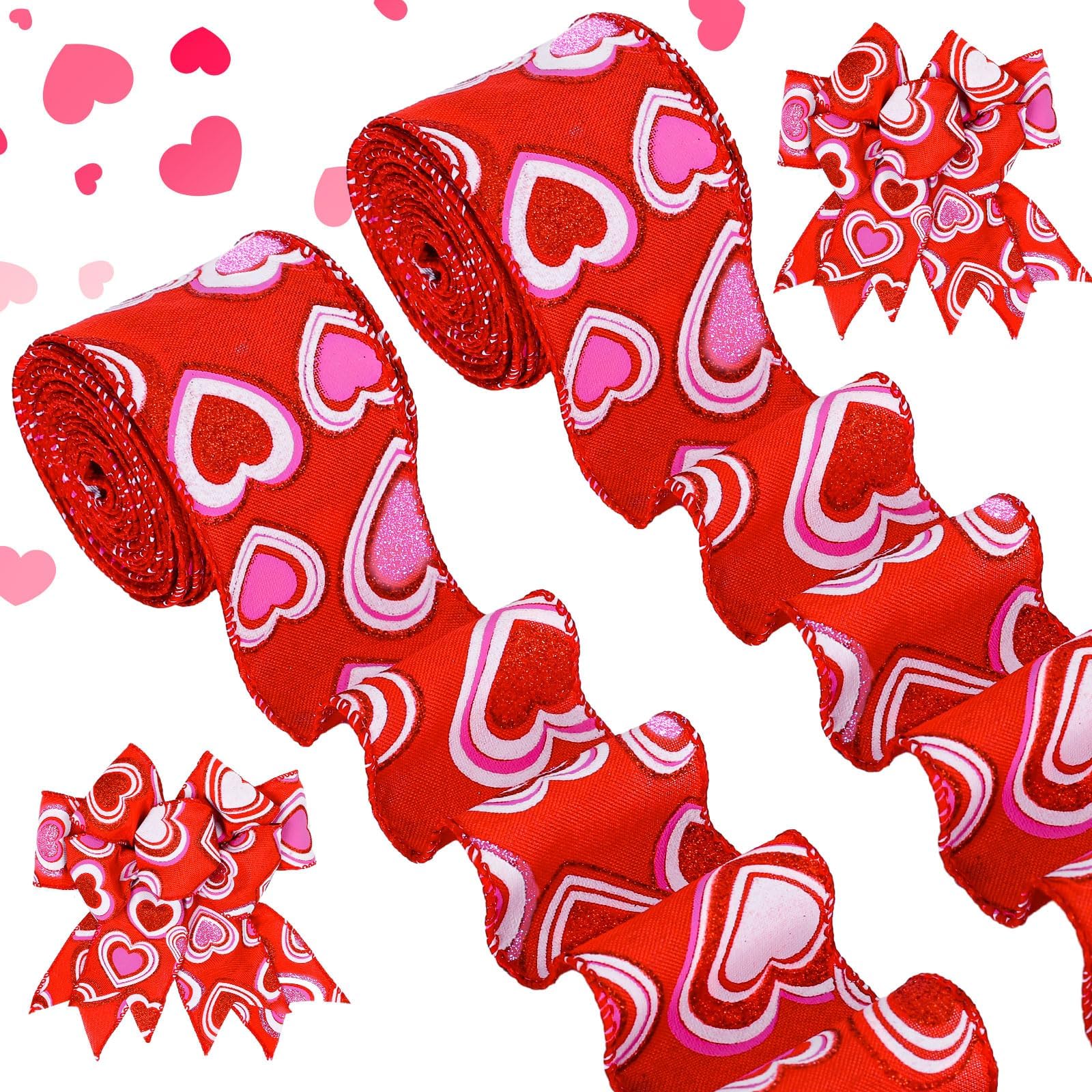 Amazon.com: AnyDesign 3 Roll Valentine's Day Wired Edge Ribbon Love ...