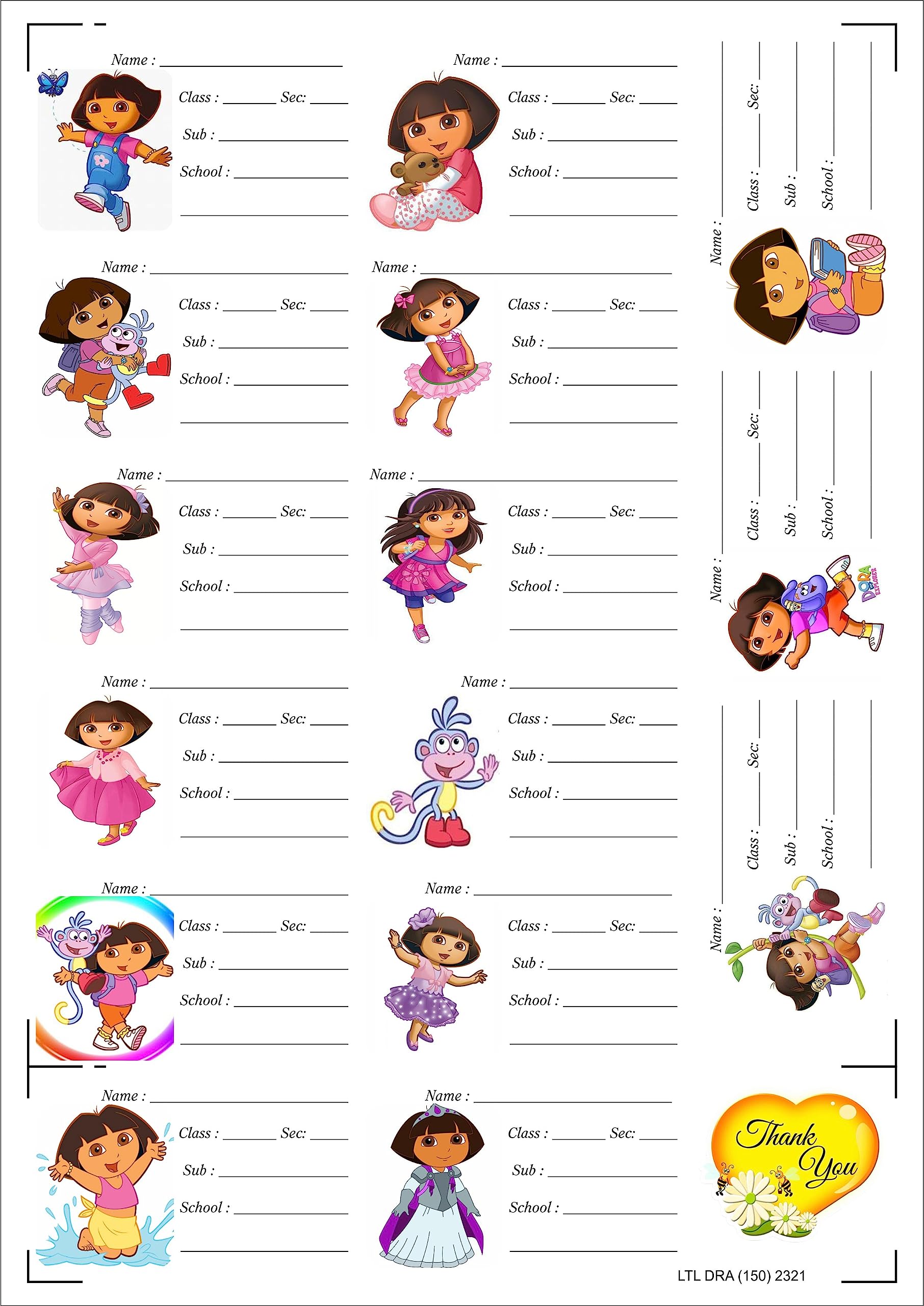SRISH LTL DRA (150) 2321 Student Book Sticker Name Slip for School ...