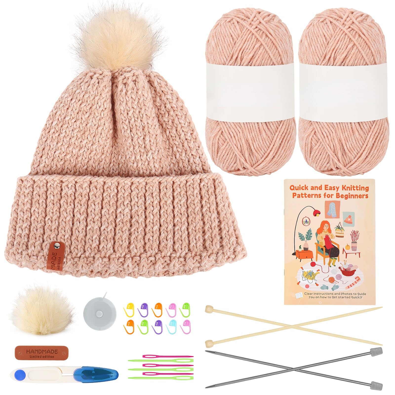 Reessy Knitting Kits for Beginners Adults, Beanie Hat Knitting Starter ...