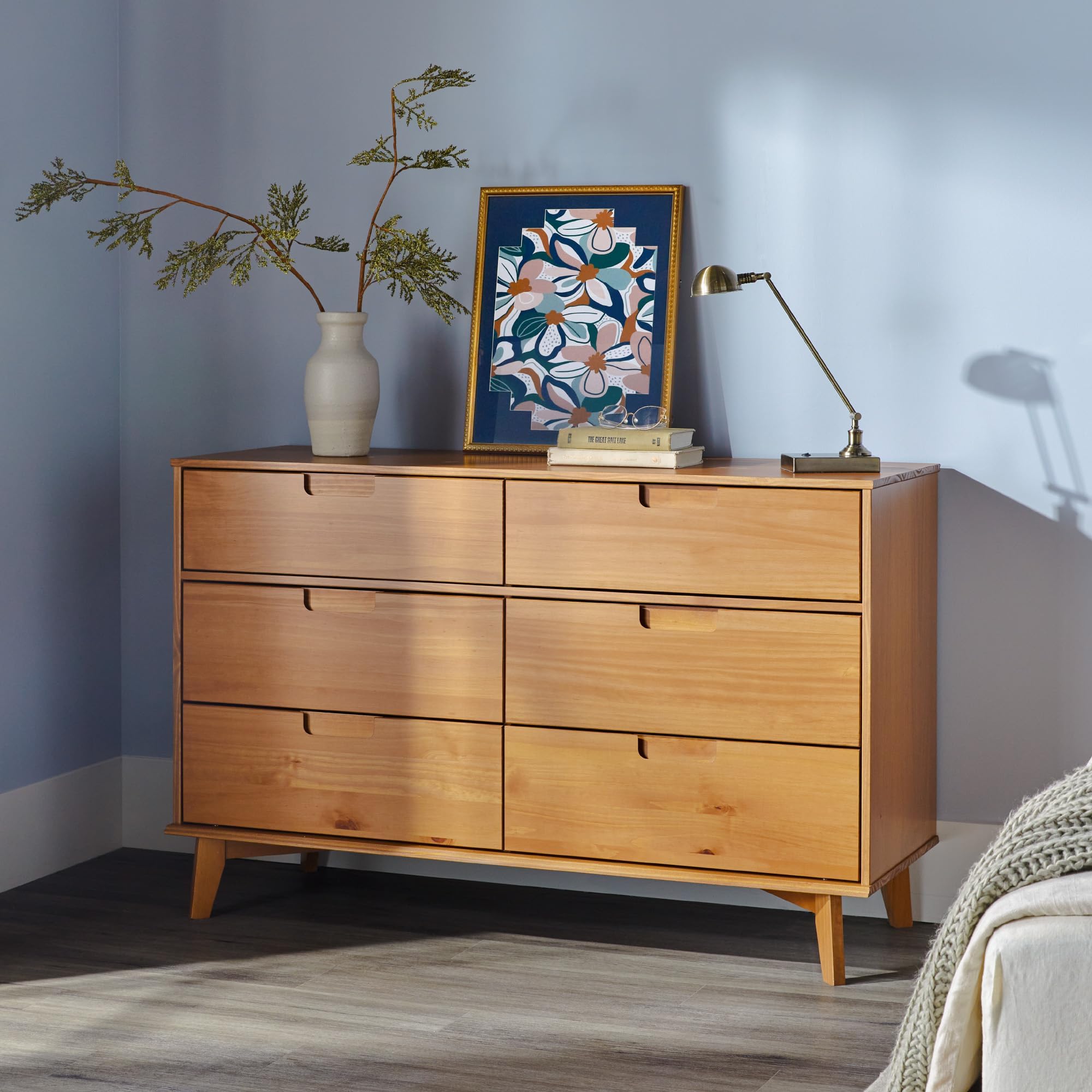 Amazon.com: Walker Edison Polay Modern Solid Wood 6-Drawer Dresser with ...