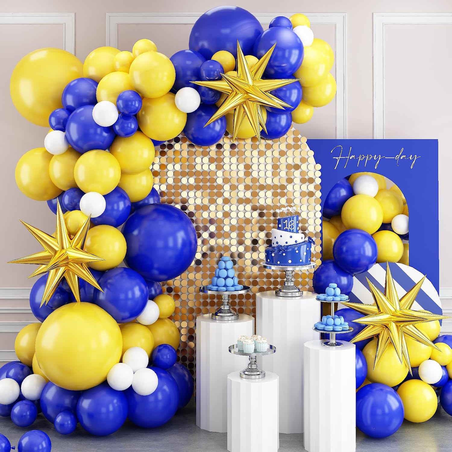 Amazon.com: Blue and Yellow Balloon Arch Kit, Royal Blue White Yellow Balloon Garland Kit Latex ...