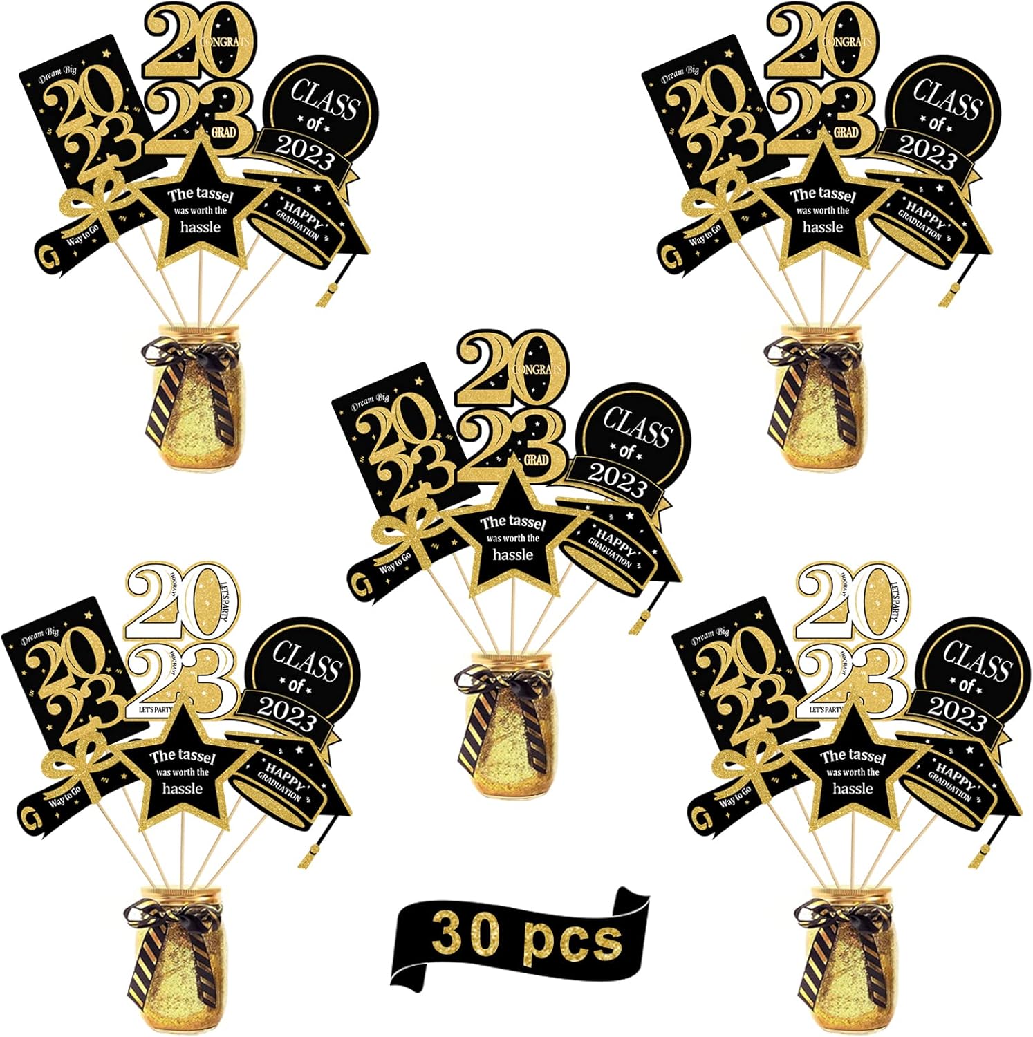 Amazon.com: Graduation Decorations 2023-30 Pack Black and Gold Grad ...