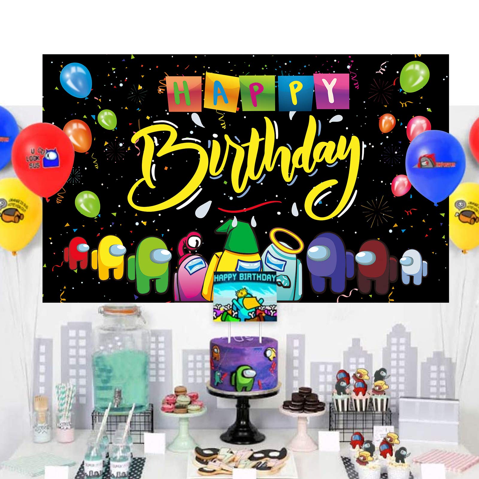 Among Us Birthday Decoration- Pixel Happy Birthday Backdrop,Among Us ...