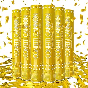 Amazon.com: Confetti Cannon 6 Pack Gold Confetti Poppers 12 Inch Streamer Cannon Confetti Golden ...