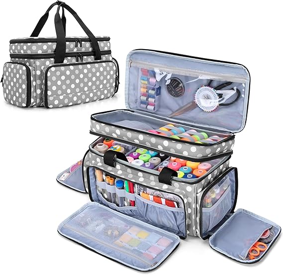 Amazon.com: LUXJA Large 2 Layers Sewing Organizer Bag with 5 Detachable Dividers, Sewing Storage ...