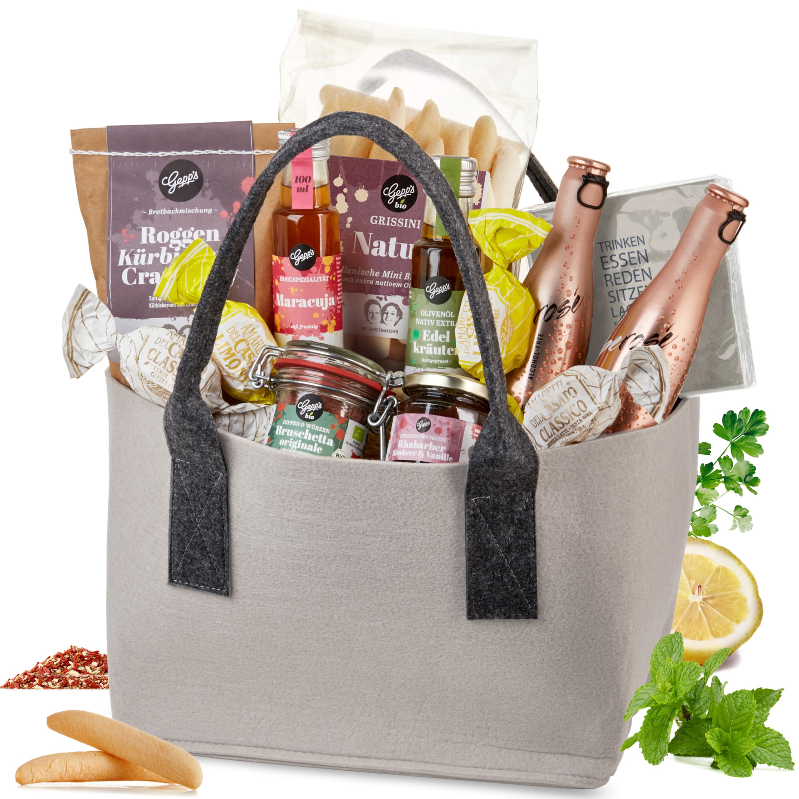 Gepp’s Feinkost Geschenkset „Filztasche Picknick“ I Geschenkkorb mit ...