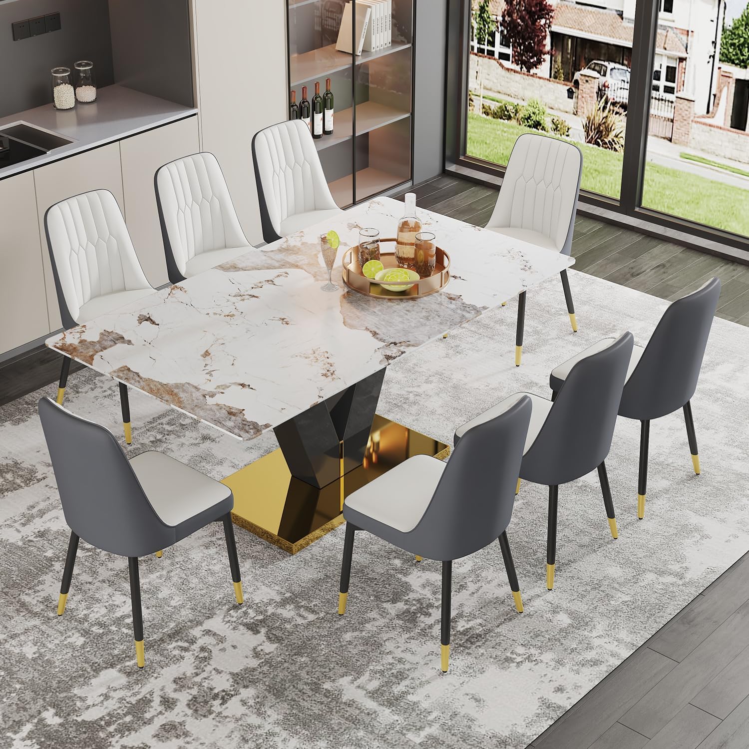 Amazon.com - MEMUY 79" Modern Dining Table Set for 8,Faux Marble Dining ...