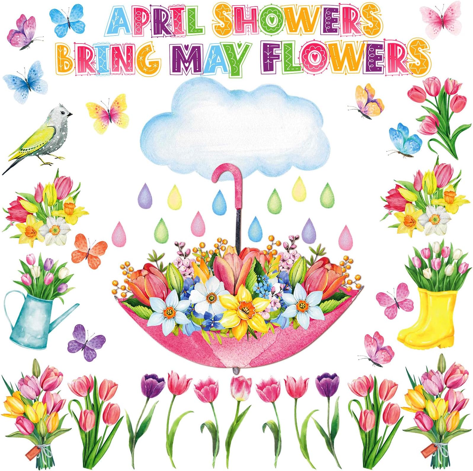 Amazon.com: Nezyo 55 Pcs April Showers Bring May Flowers Decorations ...
