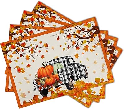 Amazon.com: AnyDesign Fall Pumpkin Placemats Rustic Harvest Table Mats ...