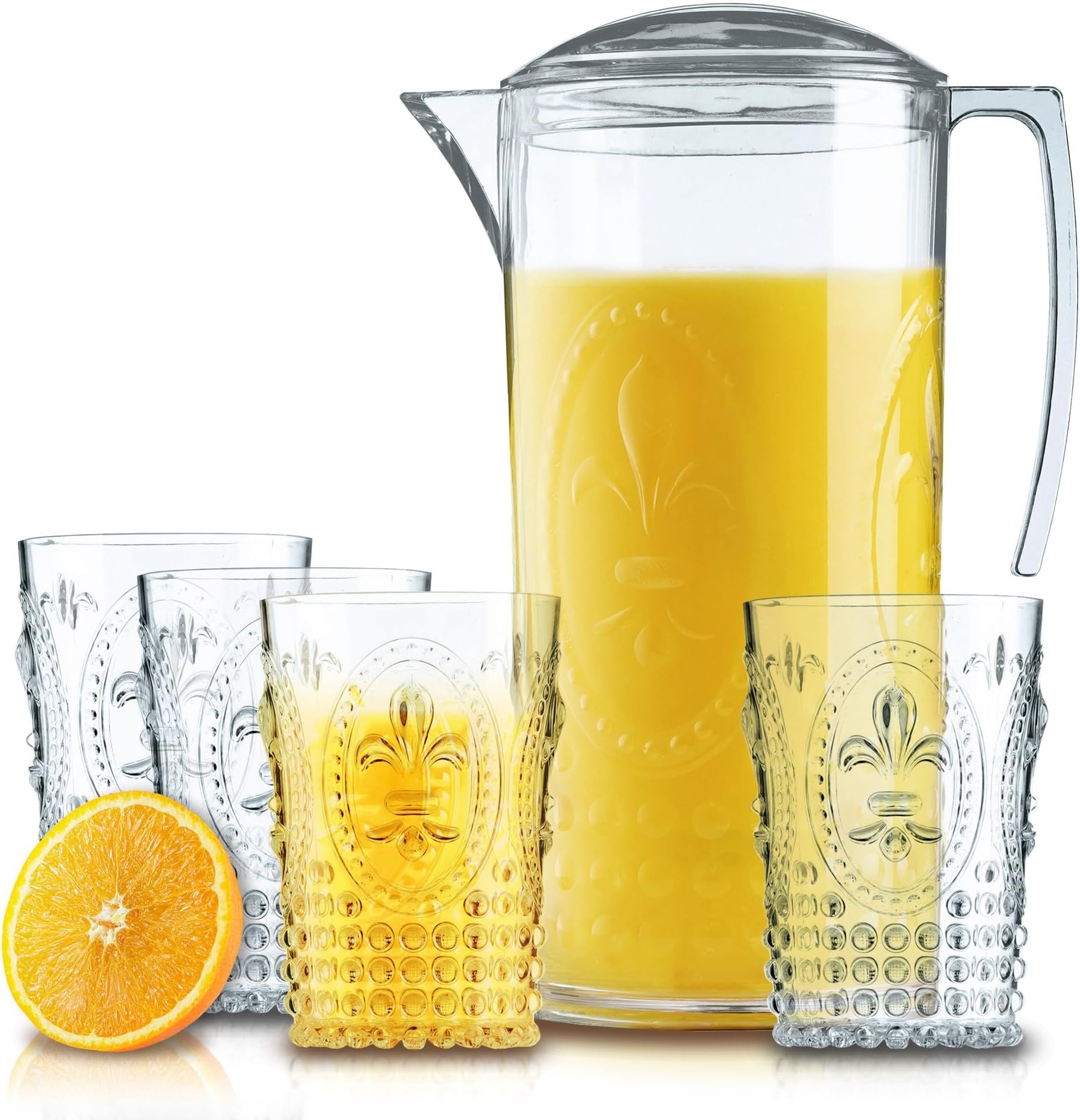 Muldale Plastic Jug with Lid and Tumbler Set - Acrylic Jug and Glasses ...