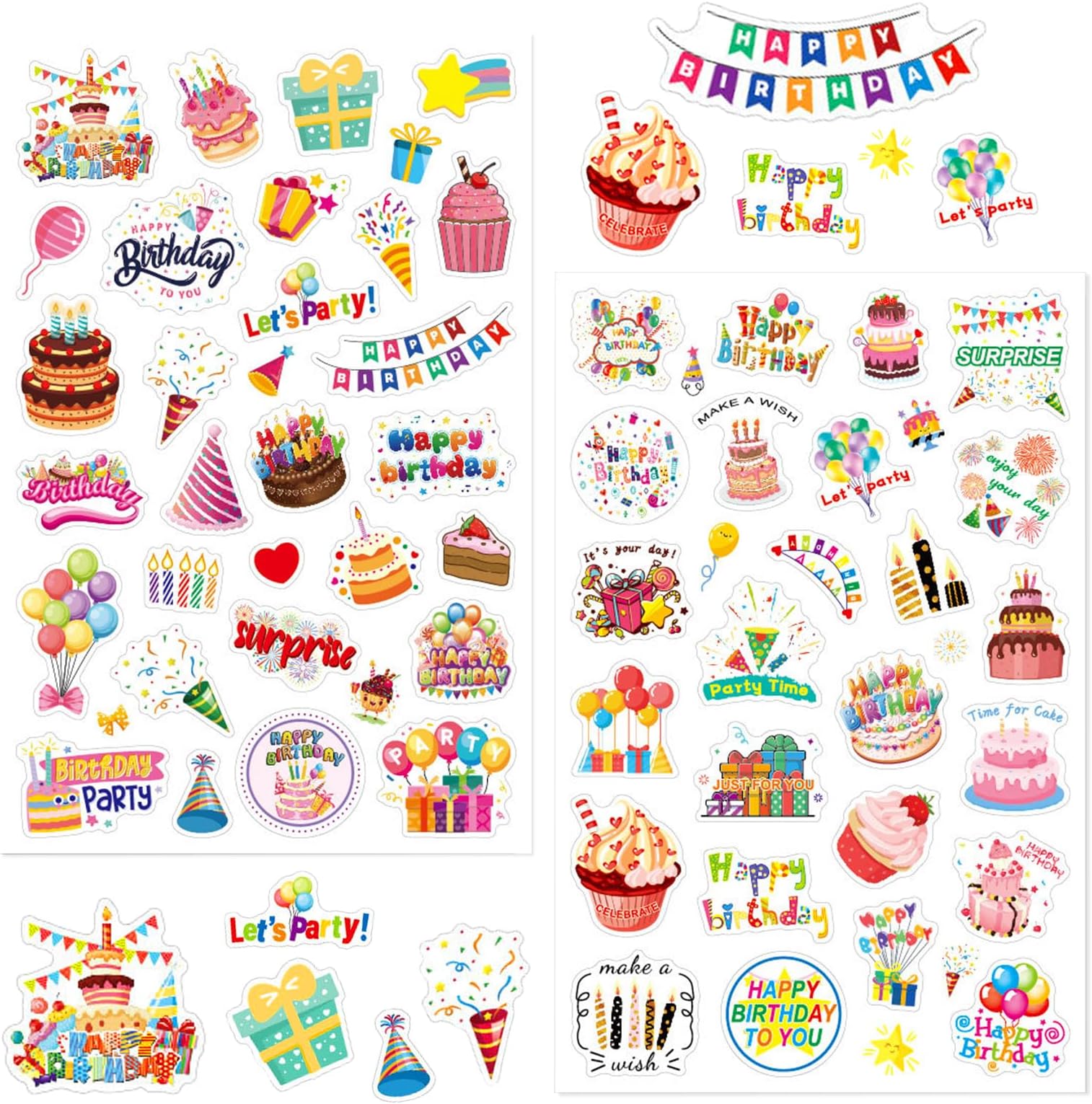 Amazon.com : UoYYelly Happy Birthday Stickers - Colorful Balloon Cake ...