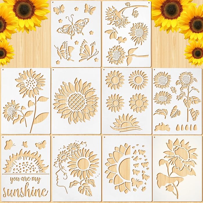 Buy 10 Pieces Sunflower Stencil Kit You are My Sunshine Stencil ...