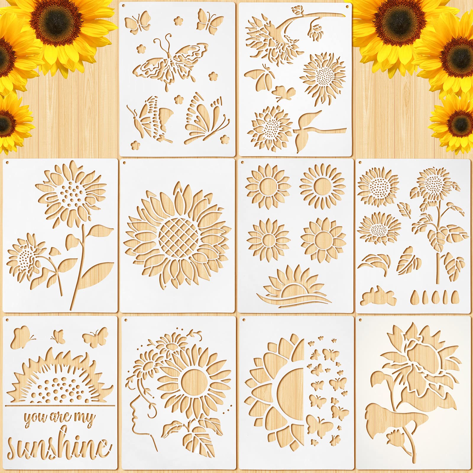 Buy 10 Pieces Sunflower Stencil Kit You are My Sunshine Stencil ...