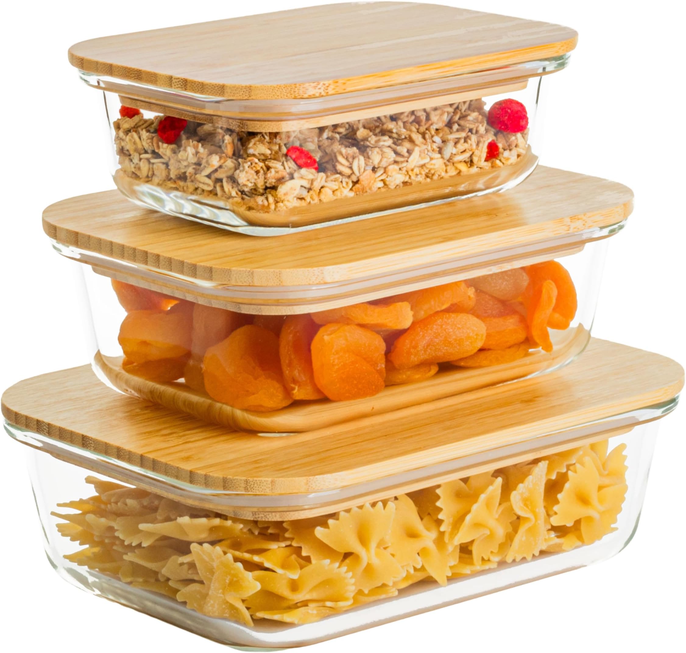 iTrend 4pc Glass Food Storage Set with Bamboo Lids - Leakproof ...