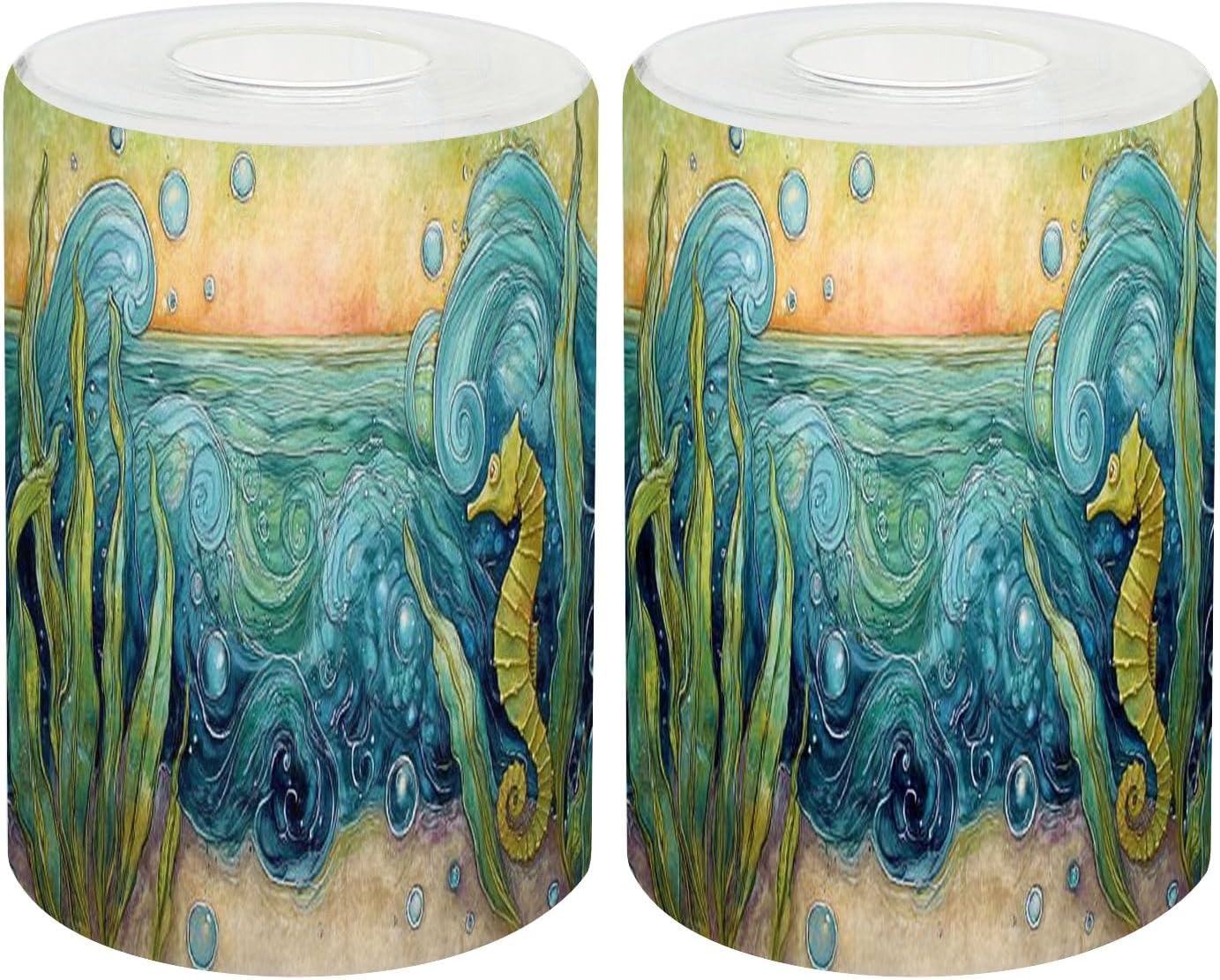 2 Pack Cylinder Glass Lamp Shade Watercolor Beach Sea Ocean Marine ...