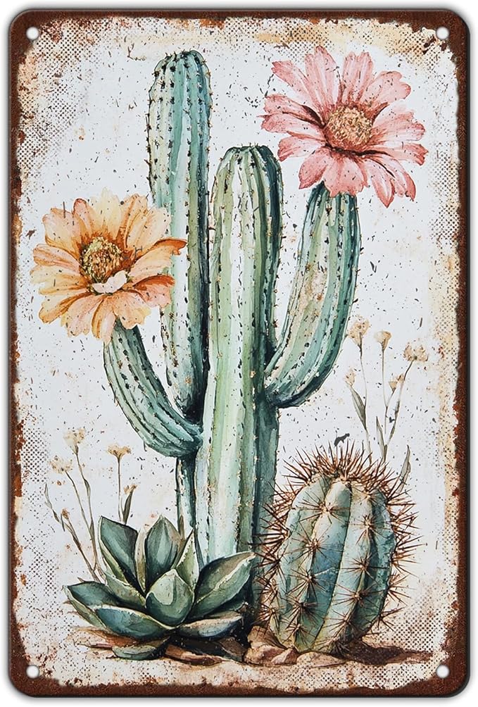Amazon.com: KIYOYO Bouquet Square Vintage Tin Sign Cactus Wall Art ...