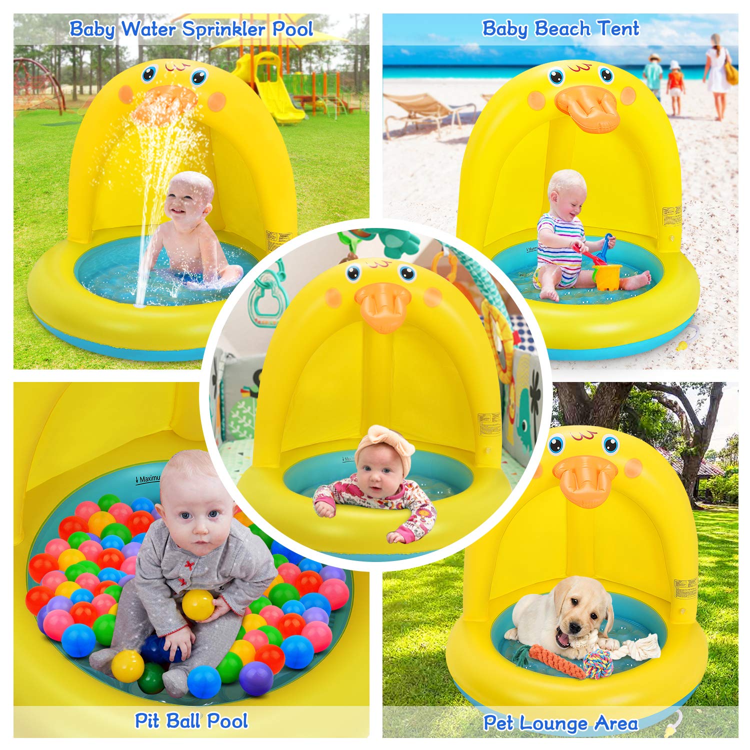 Baby Pool With Canopy Duck Padded Bottom Spray Pool Shade | Desertcart OMAN