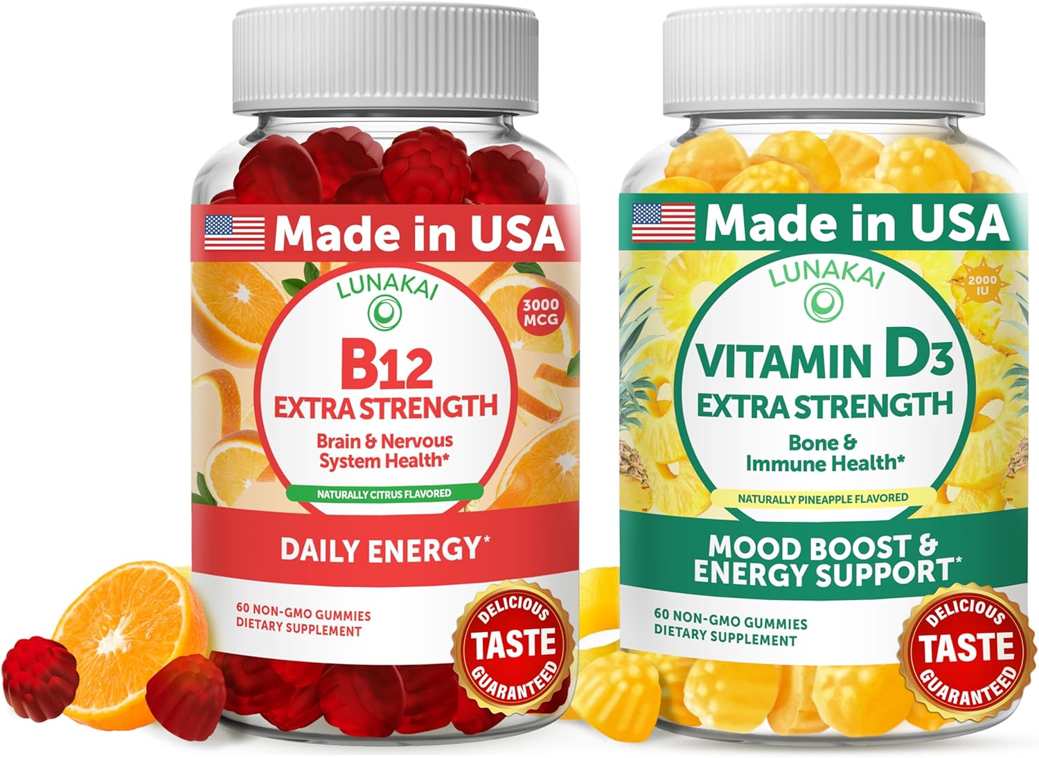 Amazon.com: Lunakai Vitamin B12 and Vitamin D3 Gummies Bundle - 3000 ...