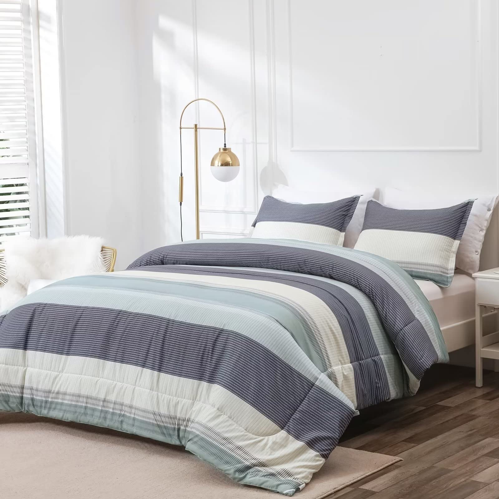 Anyfun Sage Green Comforter Set Queen Size, Washed Microfiber Modern ...